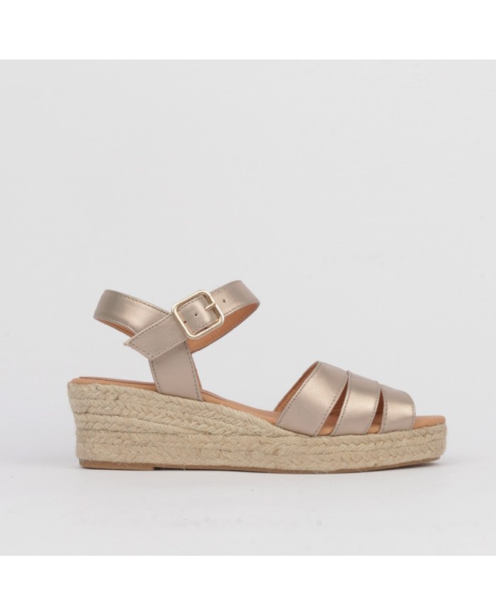 Esparto sandals golden leather NORA low wedge Luisa Toledo